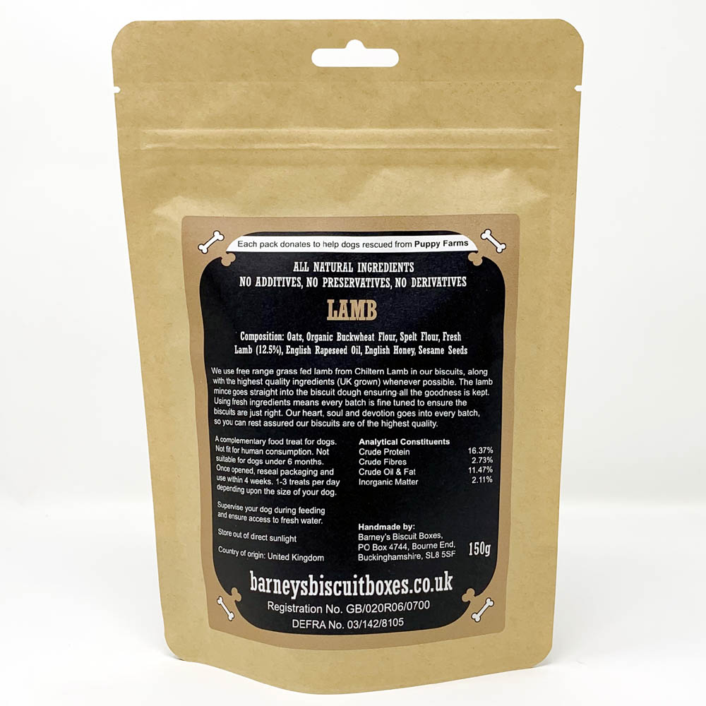 Artisan Lamb Dog treat Biscuits - barneysbiscuitboxes.co.uk